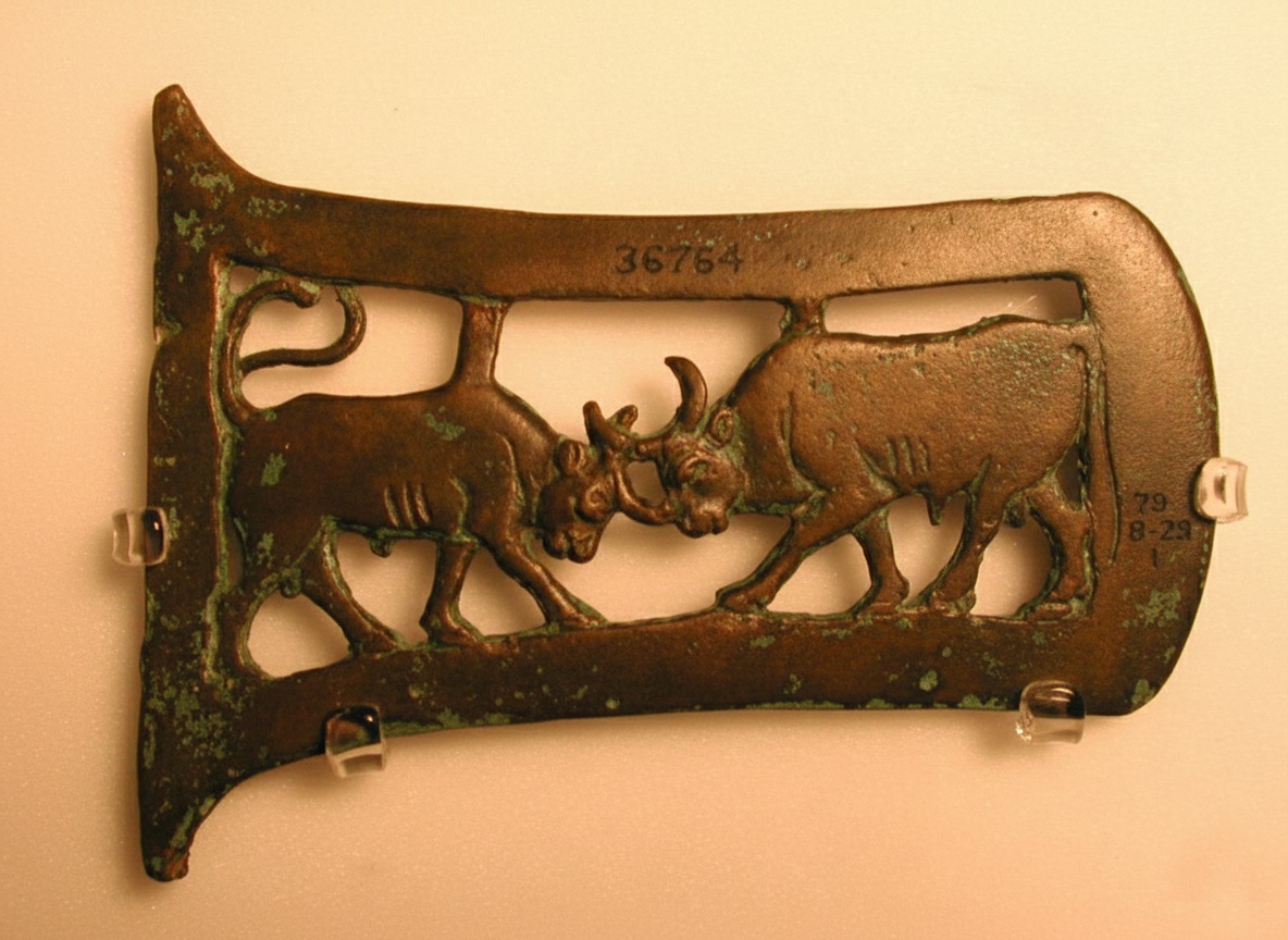 Ornamental Bronze Axe-Head with Fighting Bulls - Egypt Museum